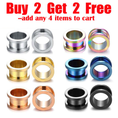 2PCS Stainless Steel Flesh Tunnel Screw Fit Ear Gauge Piercing ...