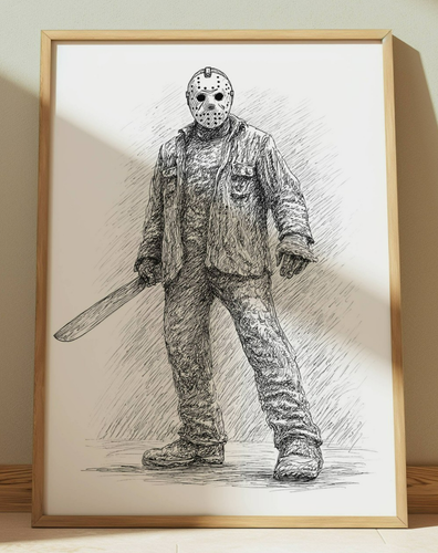 JASON VOORHEES DRAWING PRINT SKETCH 8" x 10" FRIDAY THE 13TH HORROR ...