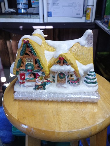 Vintage Disney ceramic Snow White Christmas cottage lighted building | eBay