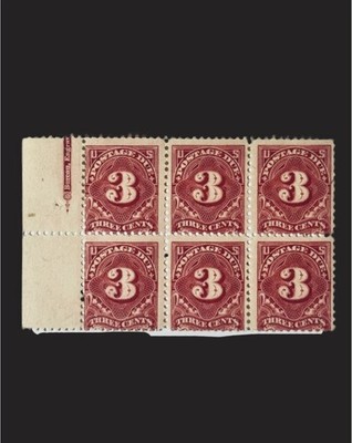 US Postage Due 3¢ Mint Block of 6 w/ Plate Imprint – Scott J63 | eBay