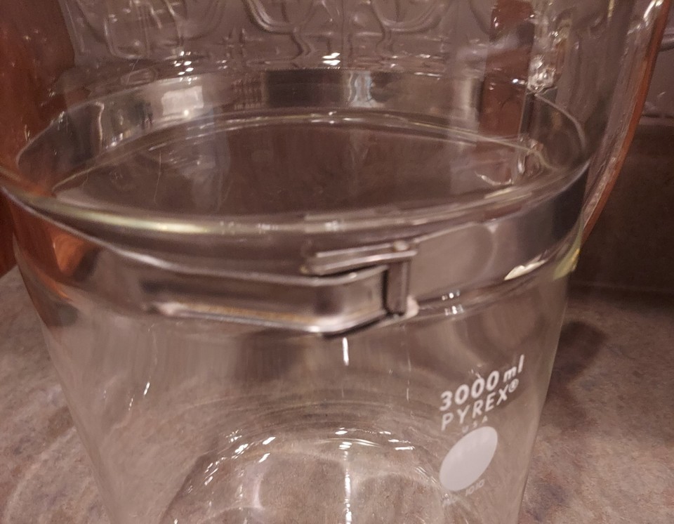 Vintage Pyrex Glass Beaker 3000 ml w/ Glass Handle Stainless Steel ...