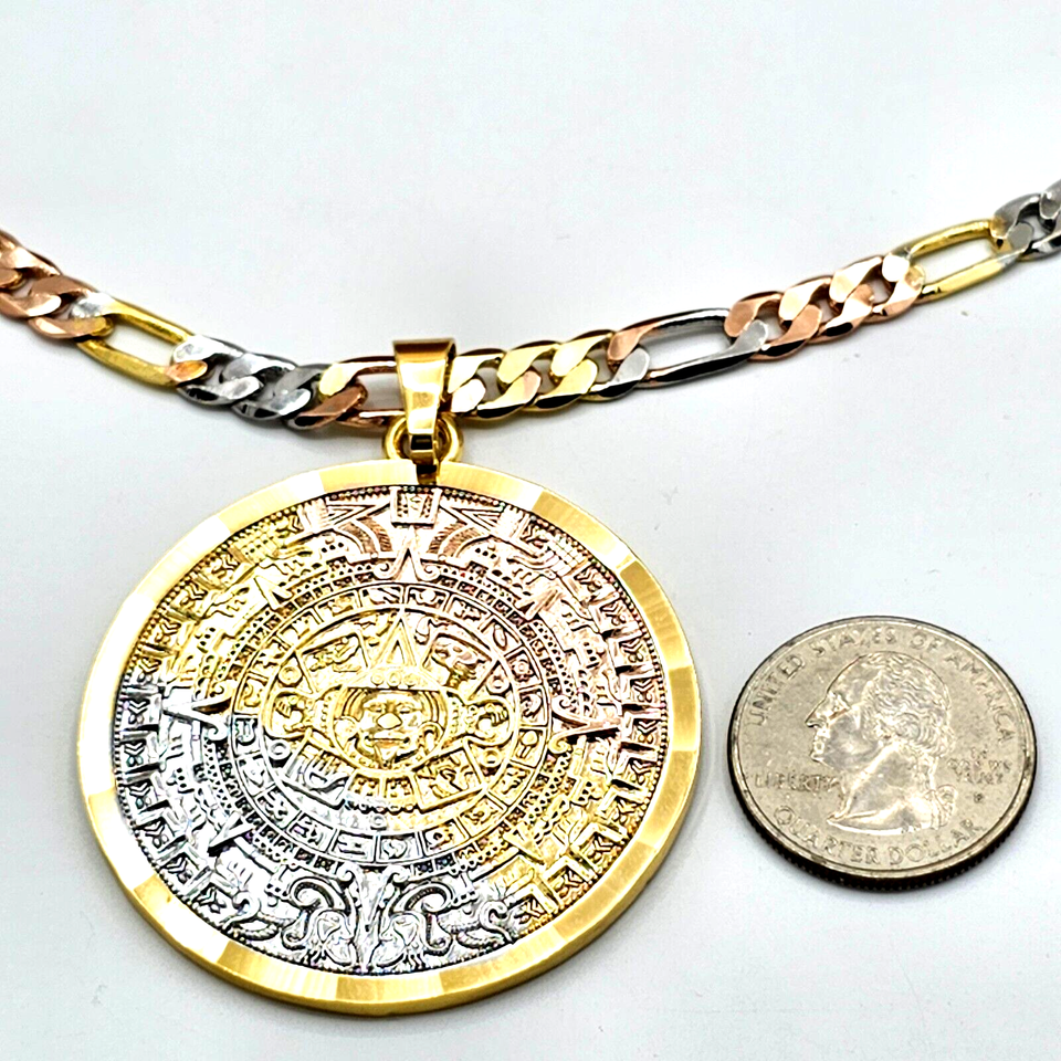 Tri Color Gold Plated Antient Aztec Mexica Calendar Medal - Sun Stone ...