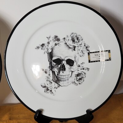 Ciroa "Wicked" Floral Skull Porcelain 2 pc. Dinner Plate Set Very Rare ...