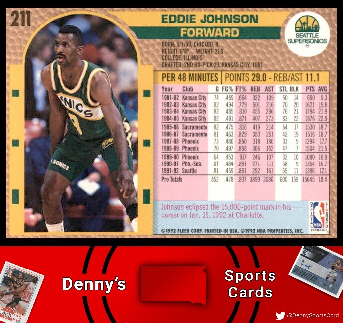 1992 Fleer #211 Eddie Johnson Seattle SuperSonics Basketball Card | eBay