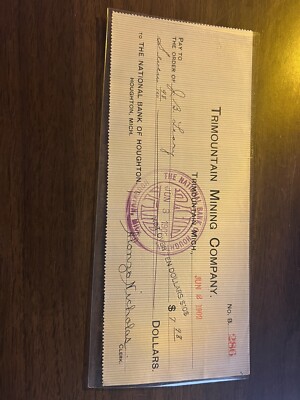 1902 Vintage Tri Mountain Mining Co. Checks MI Keweenaw Copper Mine ...