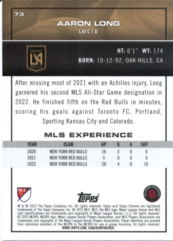 2023 Topps Chrome MLS #73 Aaron Long LAFC | eBay
