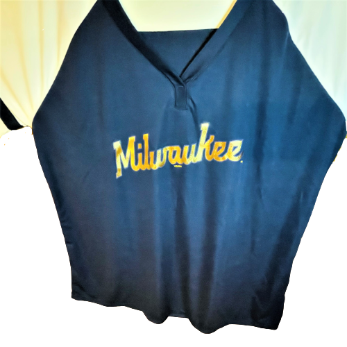 Milwaukee Brewers Shirt Womens 2XL Small Blue Gold Lettering Dry Fit V ...