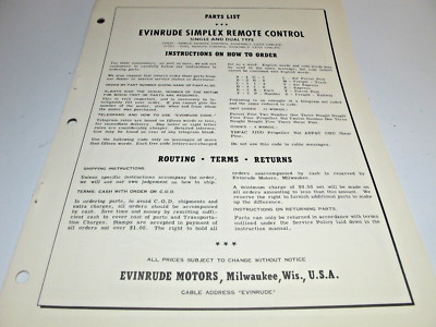 Reproduction Evinrude Simplex Remote Control 277547 277551 Parts ...
