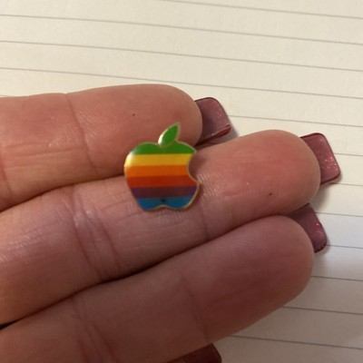 Apple Logo Rainbow Vintage 1980s Gold Tone Enamel Lapel Pin Steve Jobs ...
