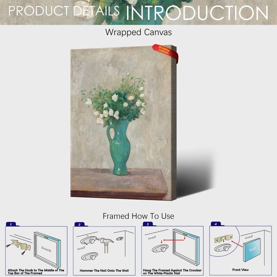 Canvas Print Oil Paintings Reproduction white roses in green vase | eBay