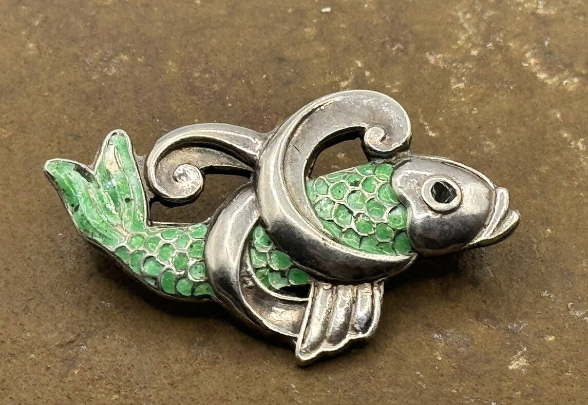 Rare Vintage Taxco Iconic Koi Fish Waves Brooch/Pin E… - Gem