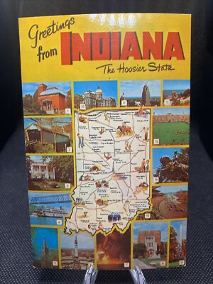 POSTCARD: State Map, Indiana , Greetings N7 | eBay
