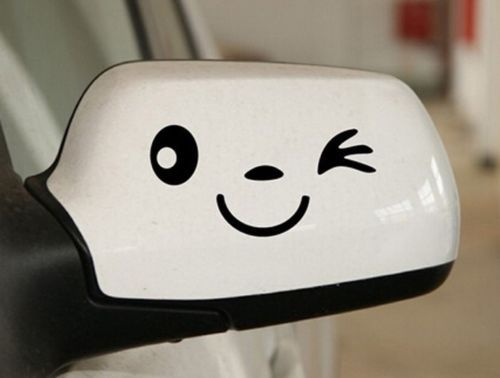 BLACK Fun Car Wing Mirror Smiley Face Winking Sticker,decal,easy apply ...