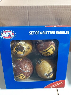 Set of 4 AFL Hawthorn Hawks Glitter Baubles Christmas Tree Decorations ...
