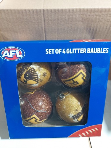 Set of 4 AFL Hawthorn Hawks Glitter Baubles Christmas Tree Decorations ...
