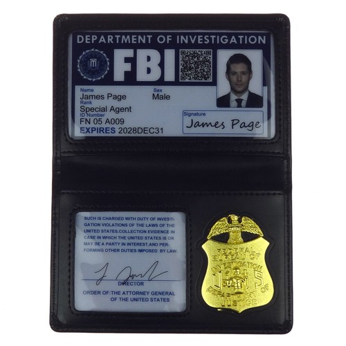 Leather Wallet Driving License ID Card Holder Wallet Case FBI Metal ...