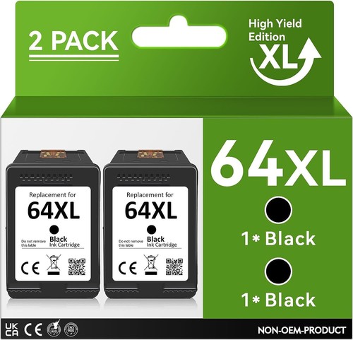 2PK 64 XL Black Ink Cartridge for HP 64 for Envy Photo 6220 6230 6255 ...