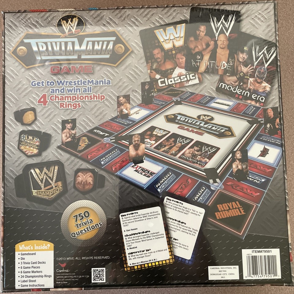 WWE TRIVIA MANIA Board Game W/ 750 Questions WWF WrestleManis Royal ...