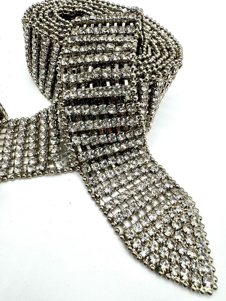 Vtg Rhinestone Belt Eight Row Prong Set Rhinestones Chain Link LARGE 48 ...