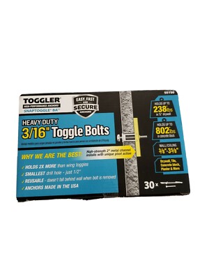 Heavy Duty 1/4” Toggle Bolts 30 Count TOGGLER holds up to 802 lbs 1/4 ...
