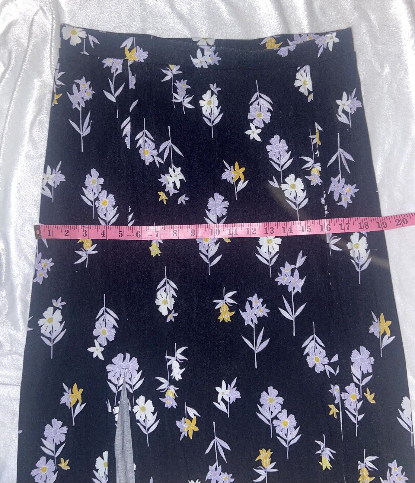 Lane Bryant Black Floral Print Rayon Long Skirt Maxi Slits 10 12