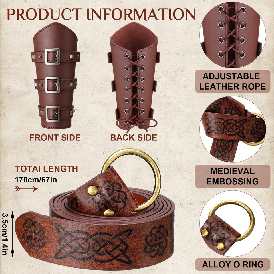 Xtinmee 4 Pcs Mens Renaissance Costume Medieval Costume Viking PU Belt ...