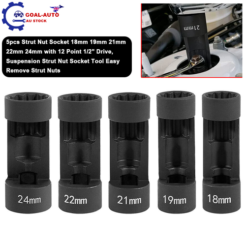 5pcs 12 Point 1/2 Drive Strut Nut Socket 18mm 19mm 21mm 22mm 24mm For ...