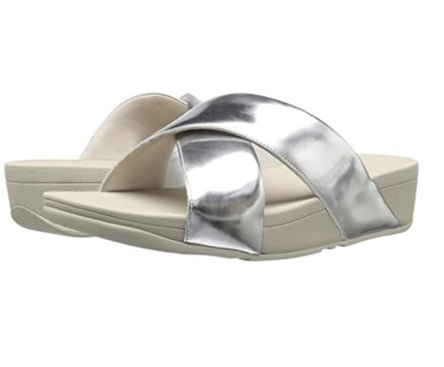 FITFLOP LULU METALLIC CROSS STRAP MIRROR SWOOP SLIDE SANDALS $100 | eBay