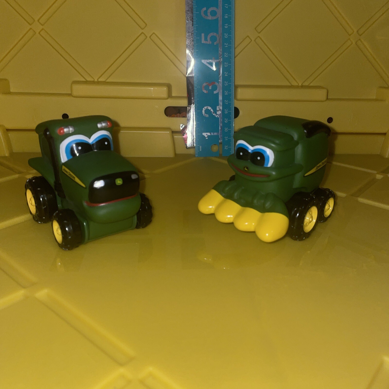 Set Of 2 Ertl John Deere Push Tractor Plower w/Big Eyes Kids Toy Farm ...