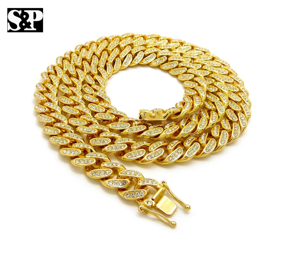 Hip Hop Iced Gold plated JAY-Z, QUAVO 12mm 30" Cuban Box Lock Chain ...