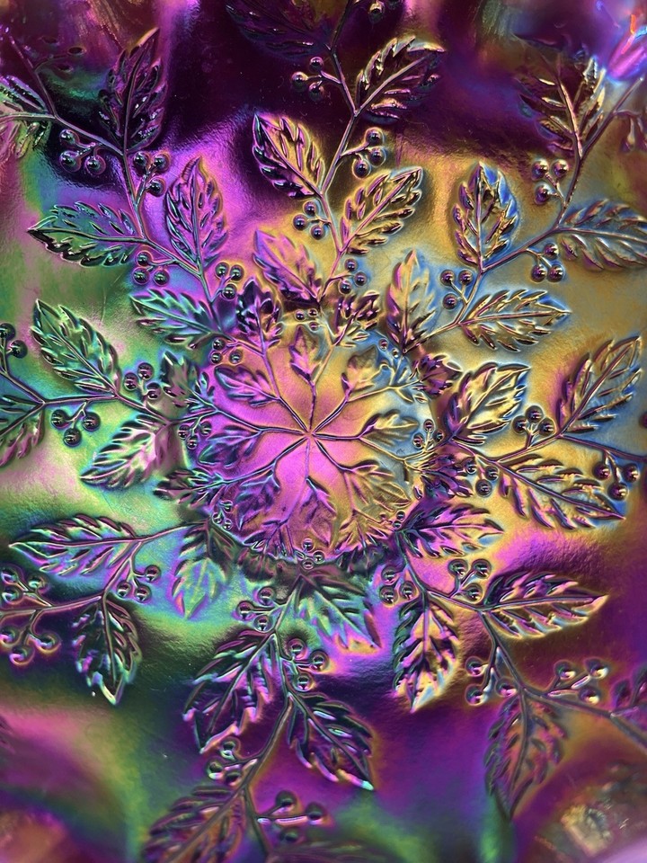 Gorgeous Fenton Purple Carnival Glass Holly Berry Ruffled Edge Bowl | eBay