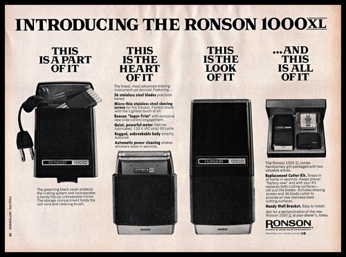 1971 Ronson 1000 XL Electric Shaver Trimmer Stainless B&W 1970s Vintage ...