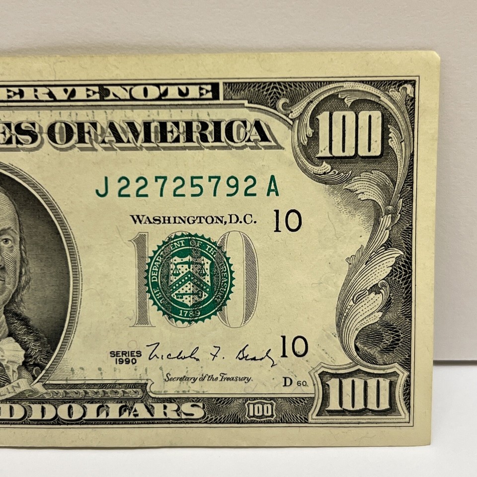 Series 1990 US One Hundred Dollar Bill $100 Kansas City J 22725792 A | eBay