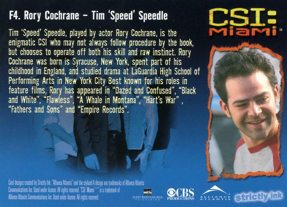 CSI Miami chase card F4 of Rory Cochrane as Tim "Speed" Speedle from ...