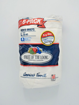 1987 FRUIT OF THE LOOM FTL 6 Pack Mens White L Vintage Briefs Underwear ...