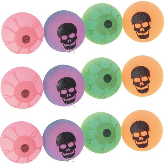 Flummies 12 Stück TOTENKOPF / AUGE Halloween Piraten-Party Grusel-Party ...