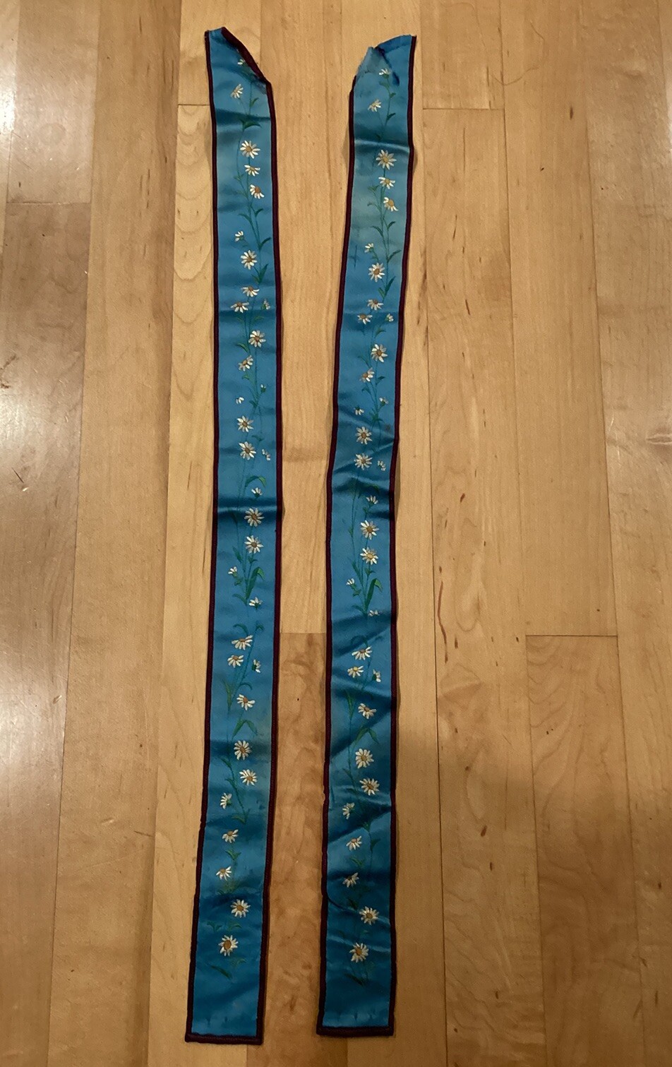 Antique Victorian Embroidered Woven Silk Ribbons Daisy Chain Lined 52 ...