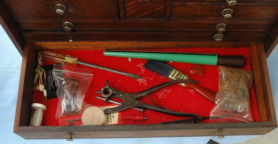 Antique Gerstner Machinist 11 Drawer Oak Chest W Tools Pratt Whitney ...