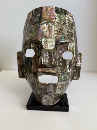 VINTAGE MAYAN AZTEC DEATH BURIAL FACE MASK SCULPTURE ABALONE MOTHER OF ...
