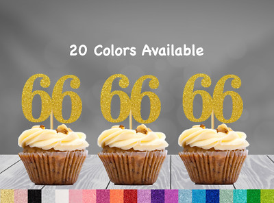 66th Birthday Cupcake Toppers Party Decorations (SET of 12) 20 Colors ...