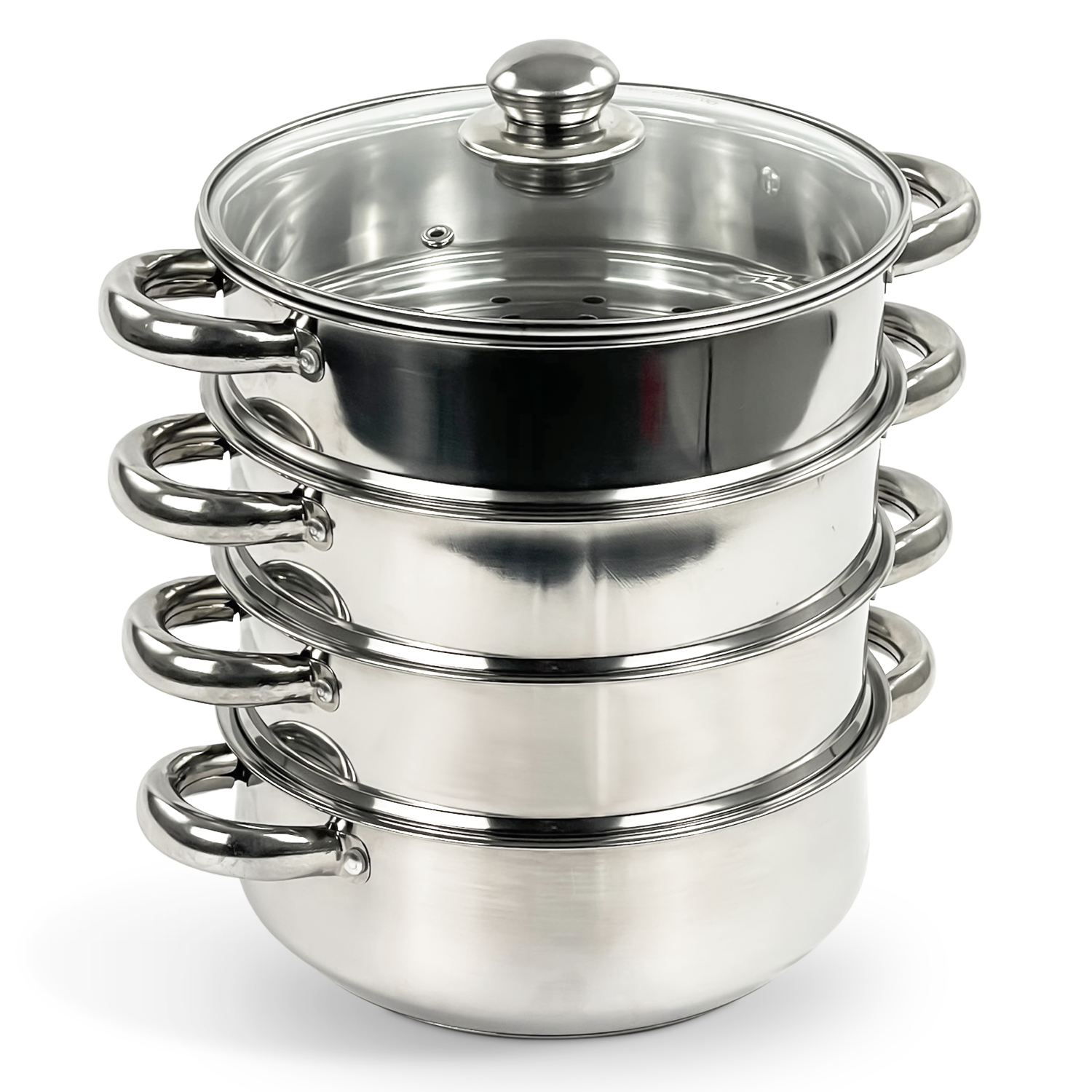 4TIER 24CM STEEL INDUCTION HOB STEAMER MULTI VEG S/S COOKER POT PAN W ...
