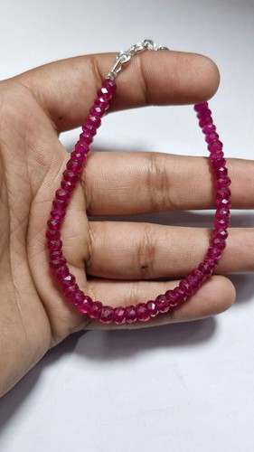 Red Ruby Corundum Gemstone 925 Sterling Silver 8" String Jewelry ...