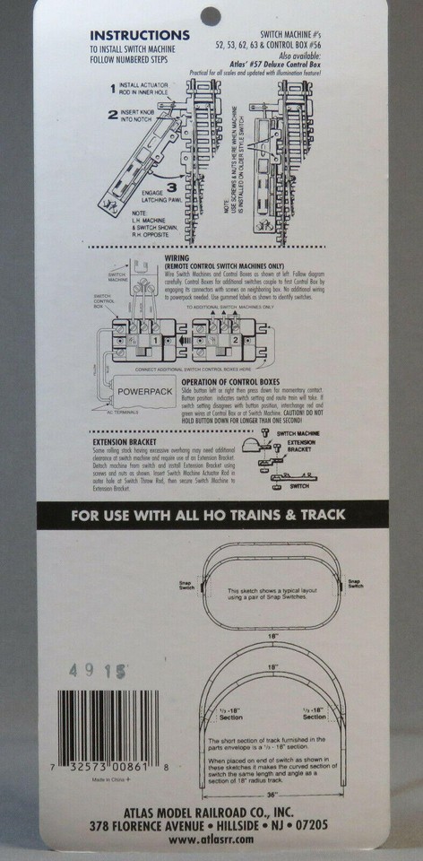 ATLAS HO CODE 100 RIGHT MANUAL SNAP SWITCH MACHINE train track turnout ...