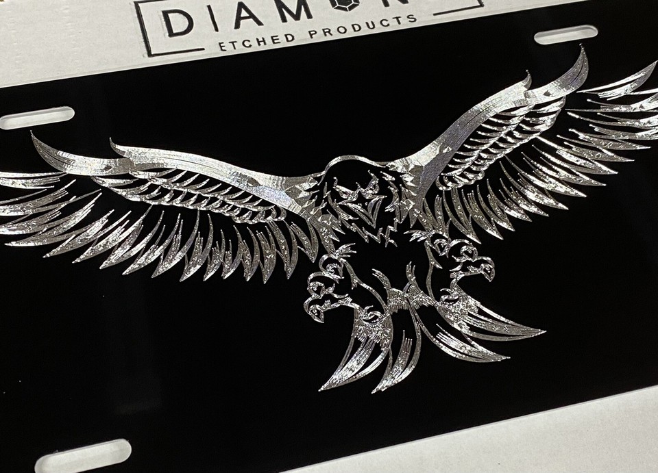 Engraved US American 3D Fierce Eagle Diamond Etched Car Tag Metal ...