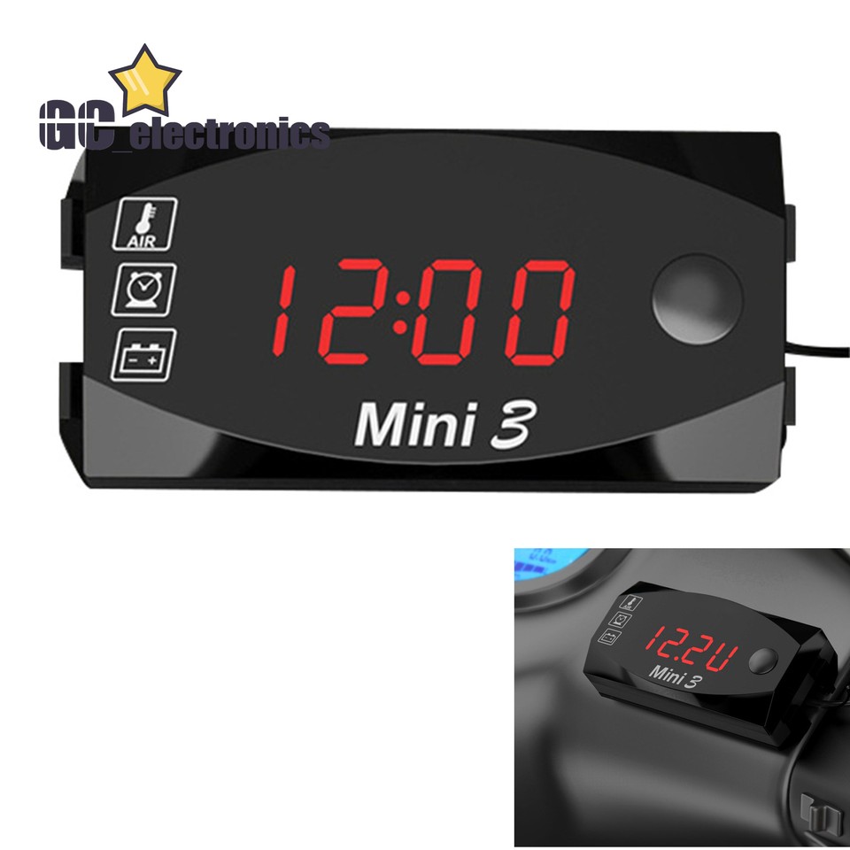 3in1 LED Electronic Time Clock Thermometer Voltmeter For 12V Motorcycle ...