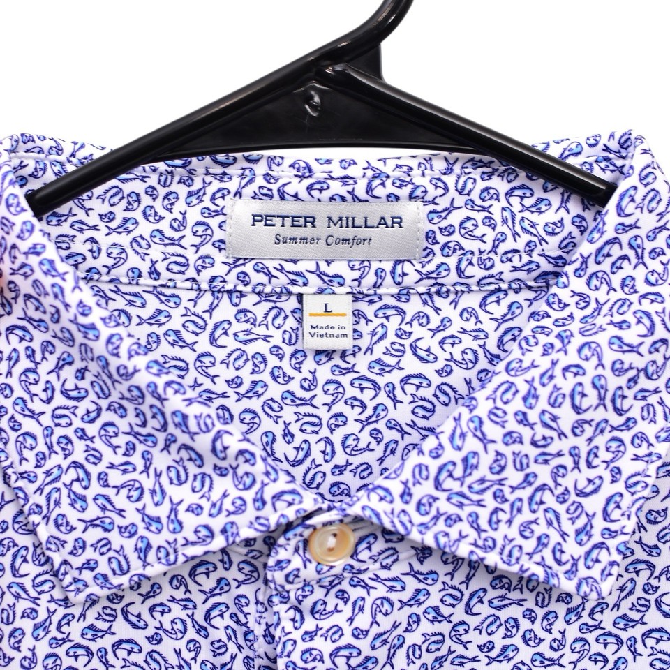 Peter Millar Golf Shirt Polo CS Summer Comfort Mahi Mahi Fish Print ...
