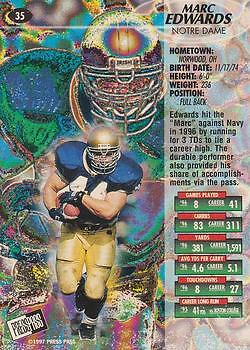 1997 Press Pass #35 Marc Edwards Notre Dame Fighting Irish Football ...