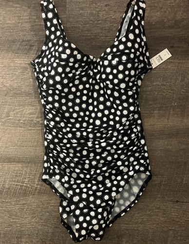 Talbots one piece swimsuit Black/ White Polka Dot pattern size 8 | eBay
