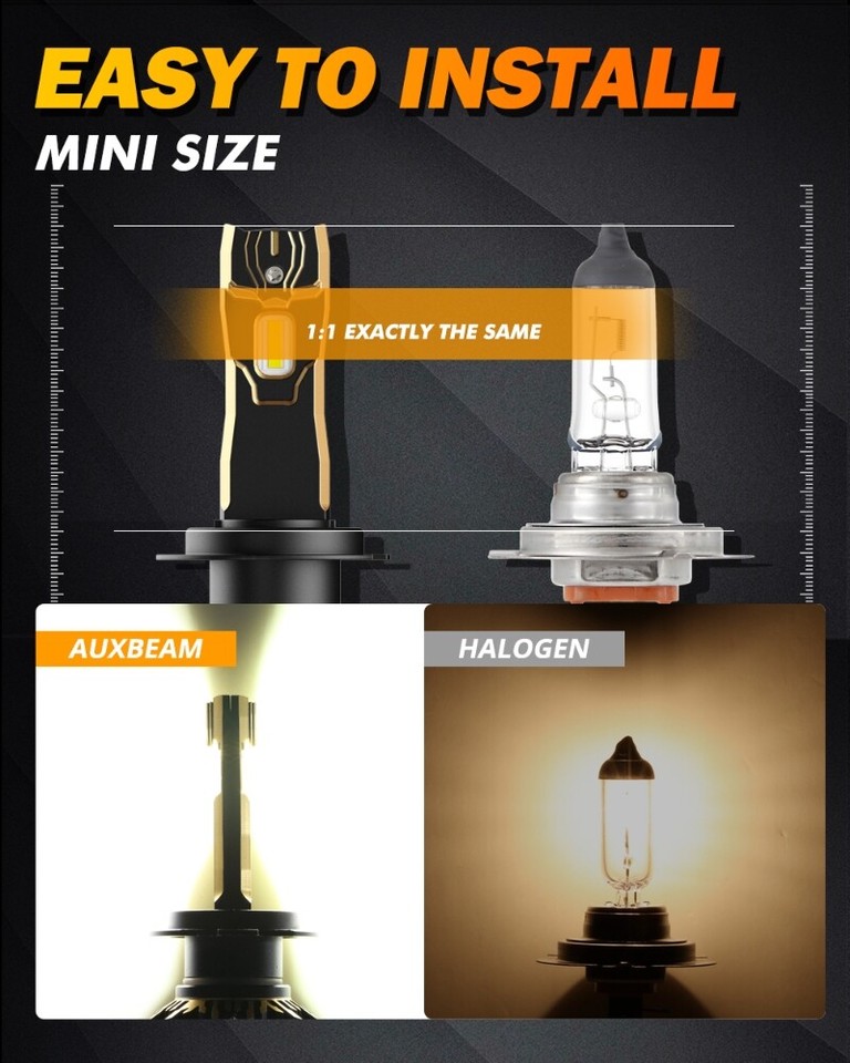 AUXBEAM 4PCS H7 Canbus LED Headlight Bulb High Low Beam Super Bright ...