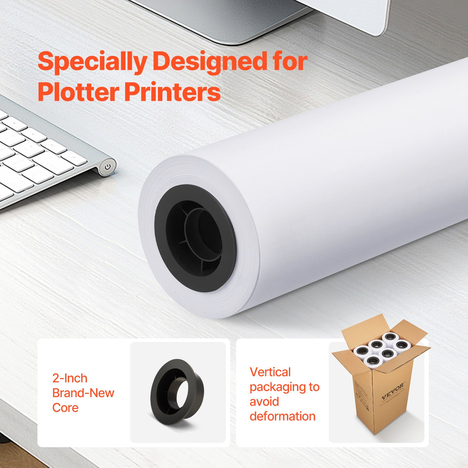 VEVOR Wide Format Paper, 24 in x 150 ft Plotter Paper, 6 Rolls CAD Bond ...